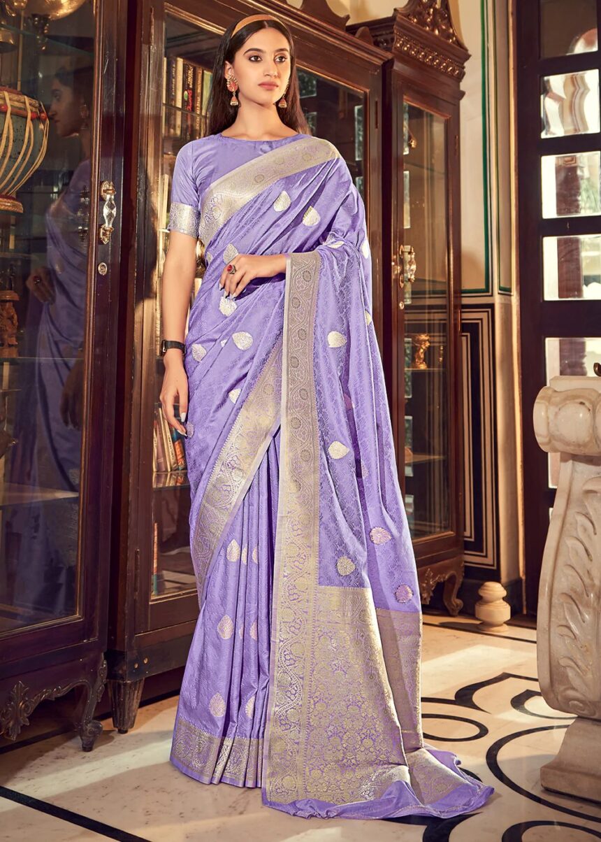 Purple Banarasi Saree with Stone Work - Urban Womania